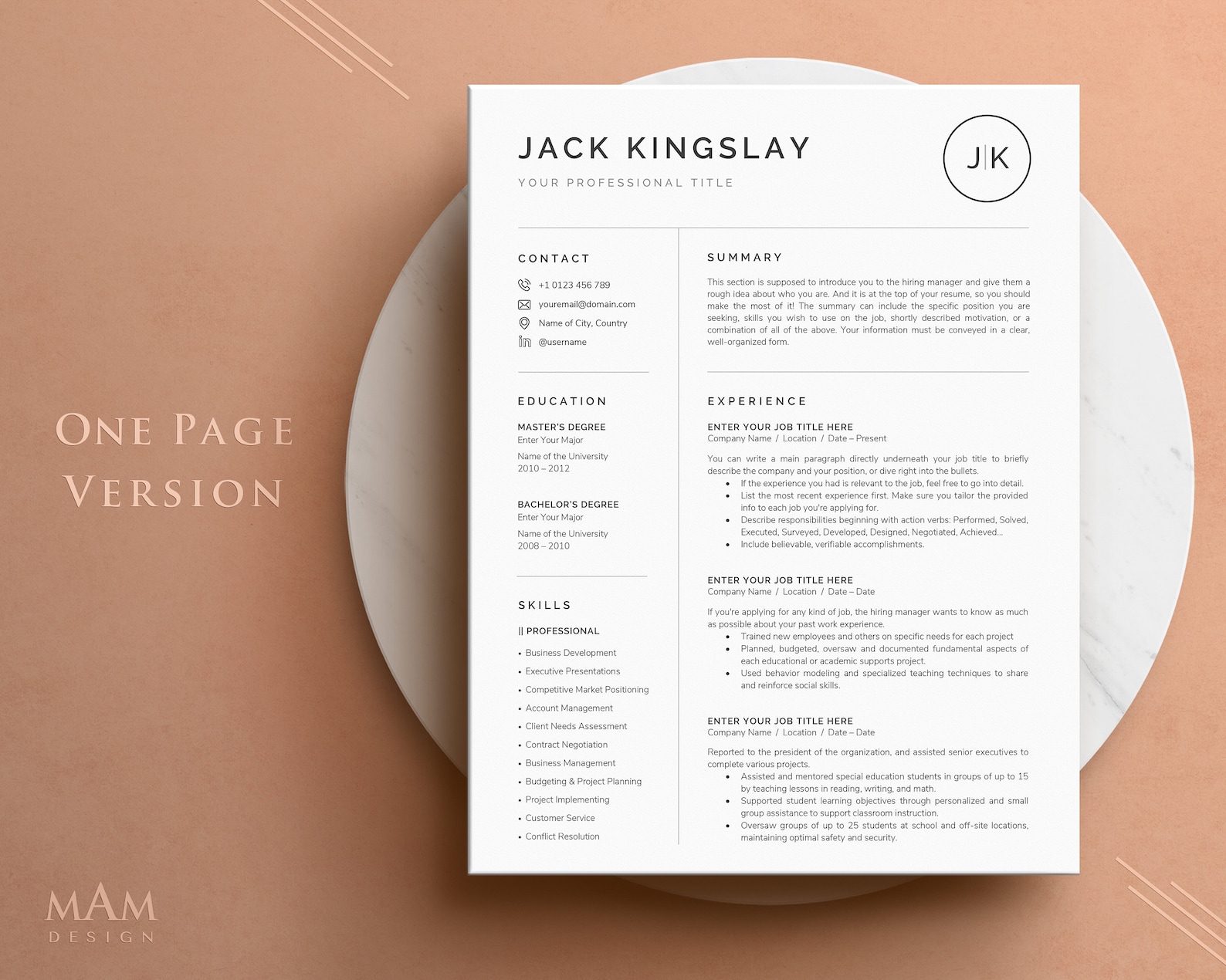 Modern Resume Template for Google Docs, Word, Pages, Monogram Resume ...