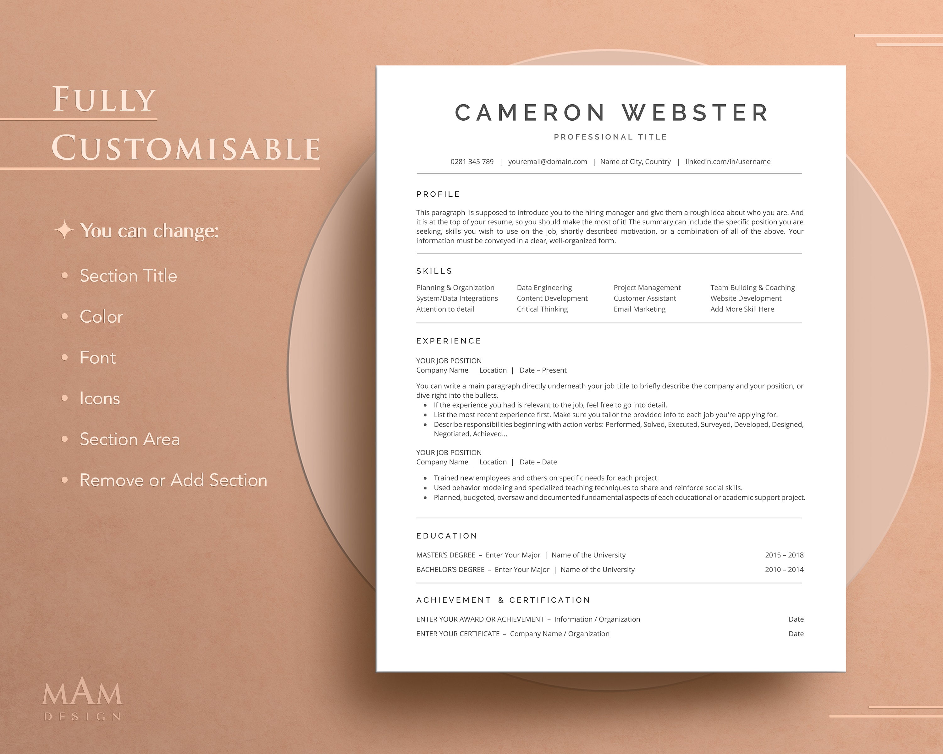 ATS Resume Template, Modern CV Design (instant Download) - Etsy