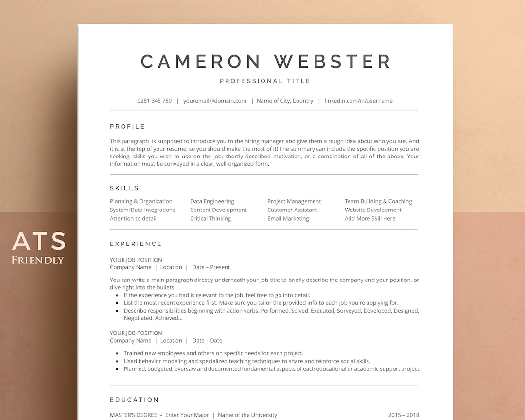 ATS Resume Template for Microsoft Word | ATS Friendly Resume Template ...