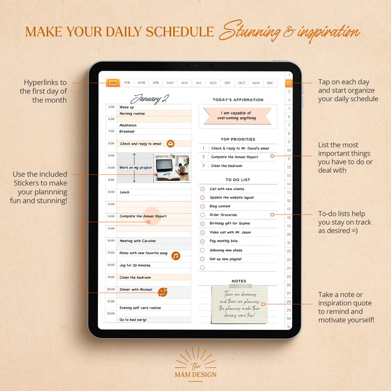 Digital Daily Planner, Undated Digital Planner, iPad Planner, Portrait ...