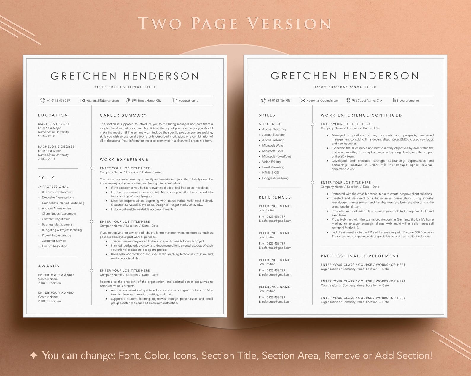 Professional Resume Template for Word, Mac Pages, Google Docs + ATS ...