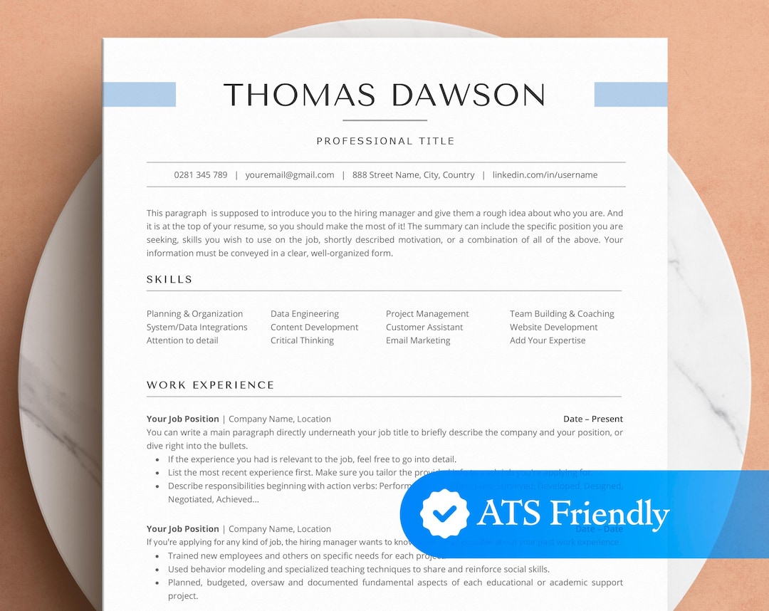 ATS Friendly Resume Template, Modern CV Design (microsoft Word, Pages ...