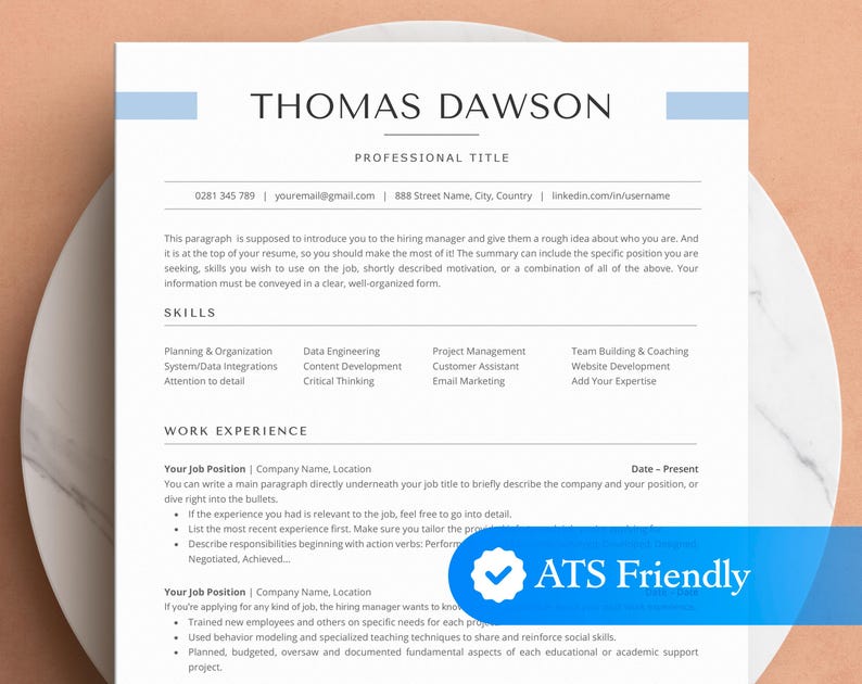 ATS Friendly Resume Template, Modern CV Design (microsoft Word, Pages ...
