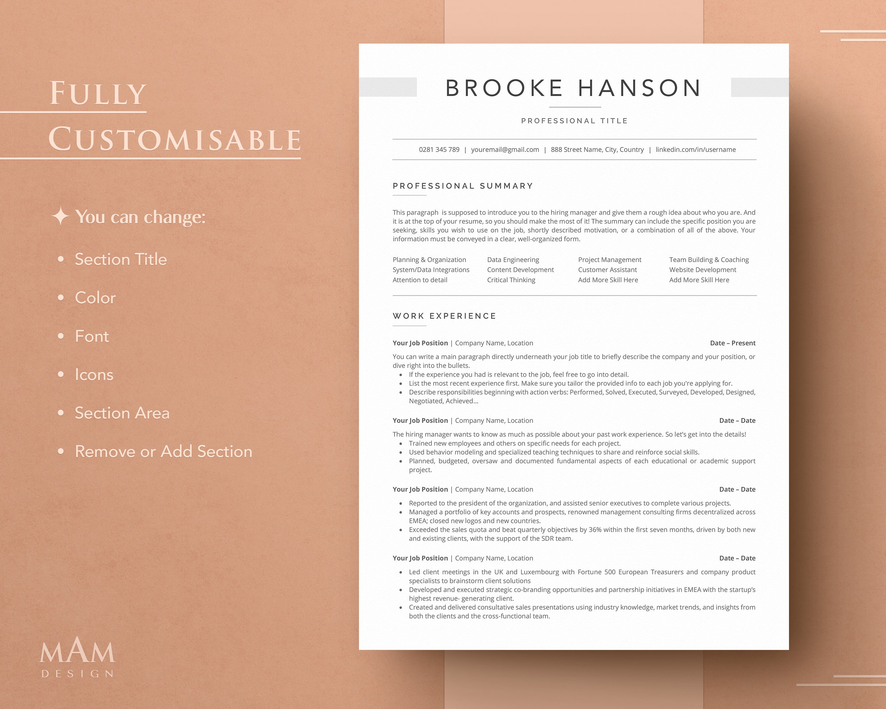 Plantilla de currículum ATS para Word, páginas Mac y Google Docs / CV ...