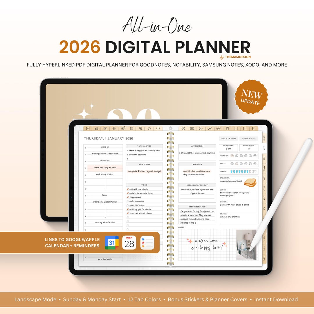 2026 Landscape Digital Planner, Goodnotes Notability Samsung Notes ...