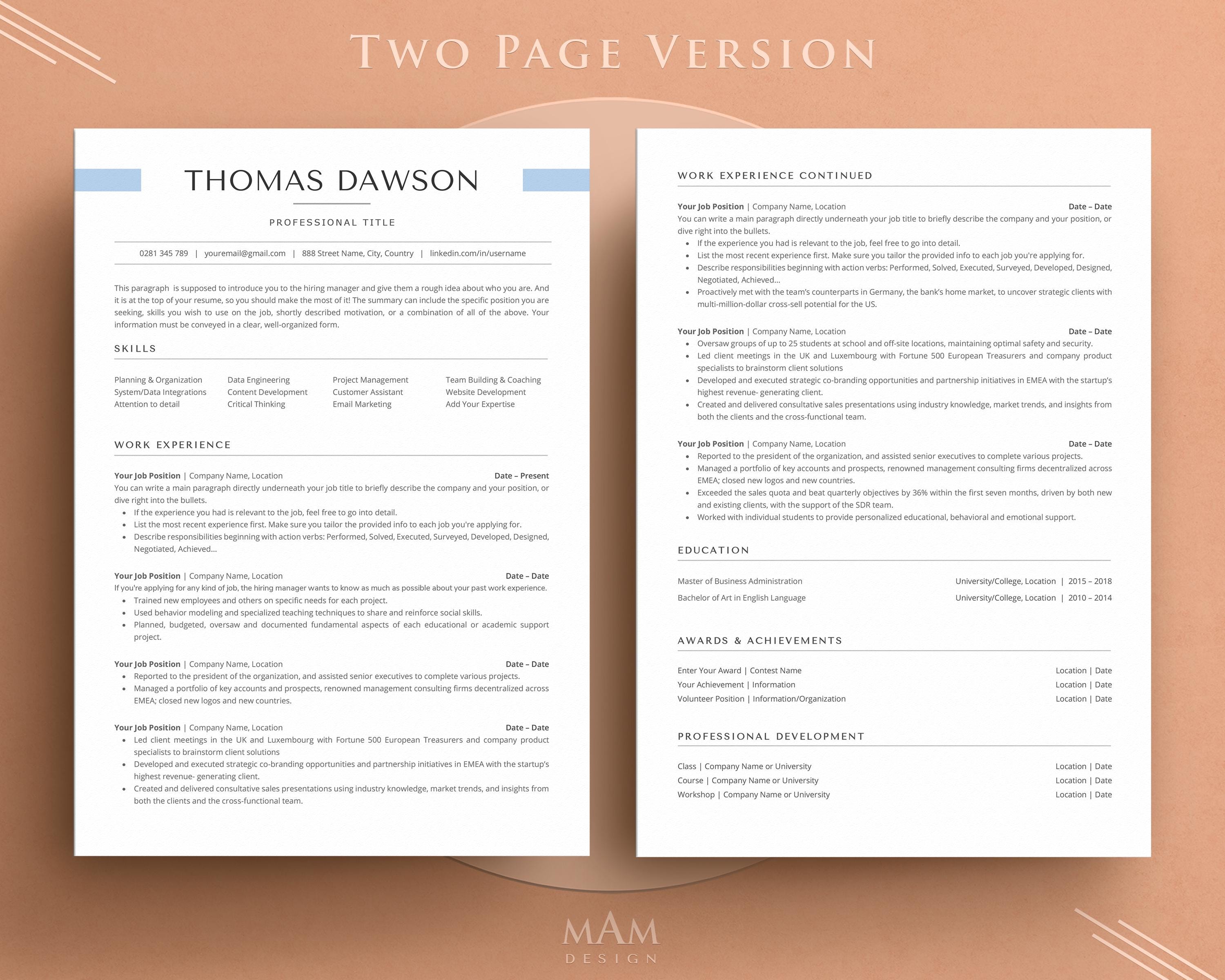 ATS Friendly Resume Template, Modern CV Design (microsoft Word, Pages ...