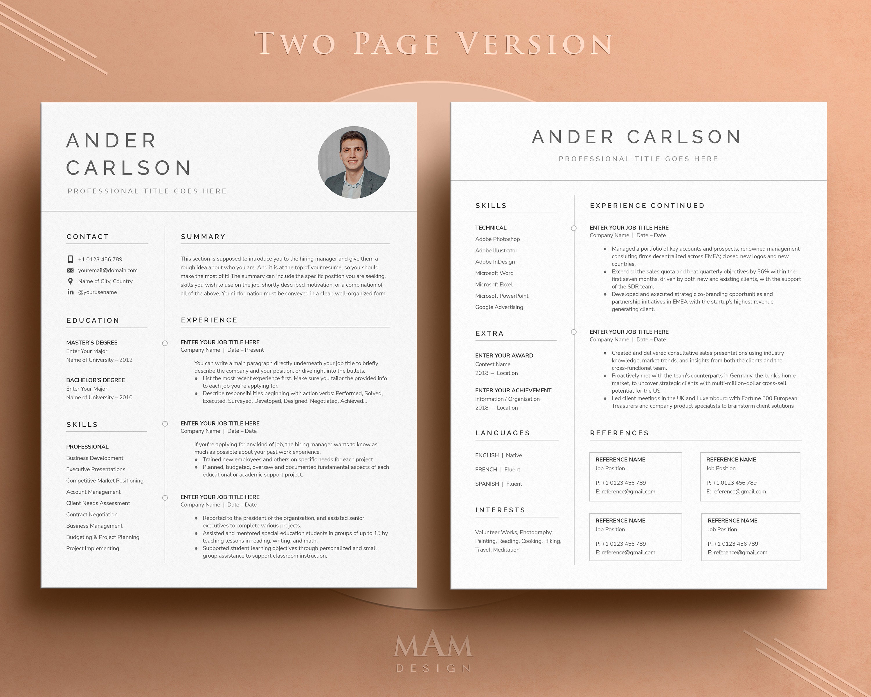 Resume Template With Picture, Professional Resume Template for WORD ...