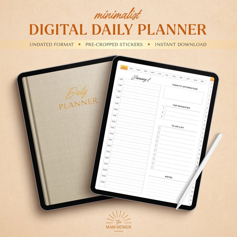 Digital Daily Planner, Undated Digital Planner, iPad Planner, Portrait ...
