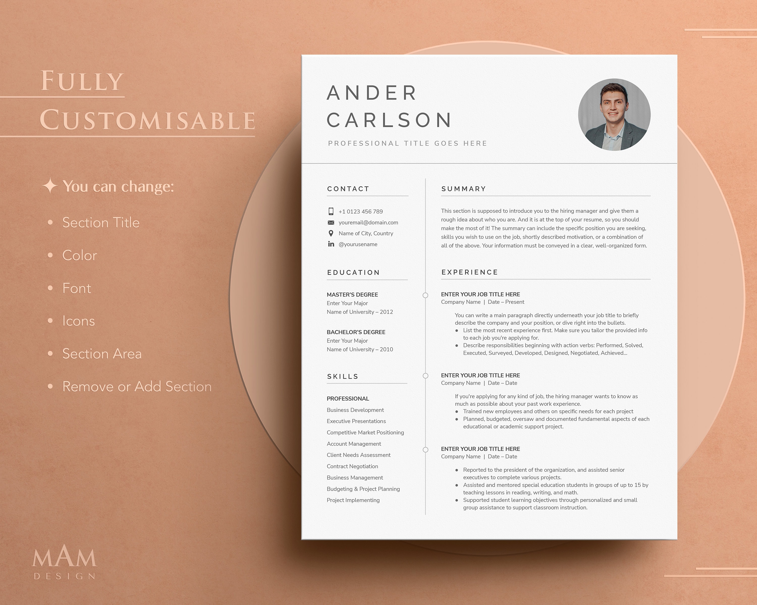 Resume Template With Picture, Professional Resume Template for WORD ...
