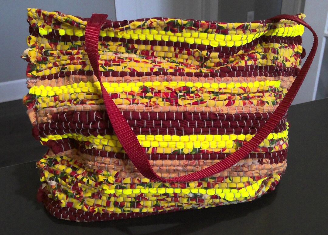 Unique Handwoven Rag Tote Bag. Hand Loomed Upcycled Fabric Rag Rug Bag ...