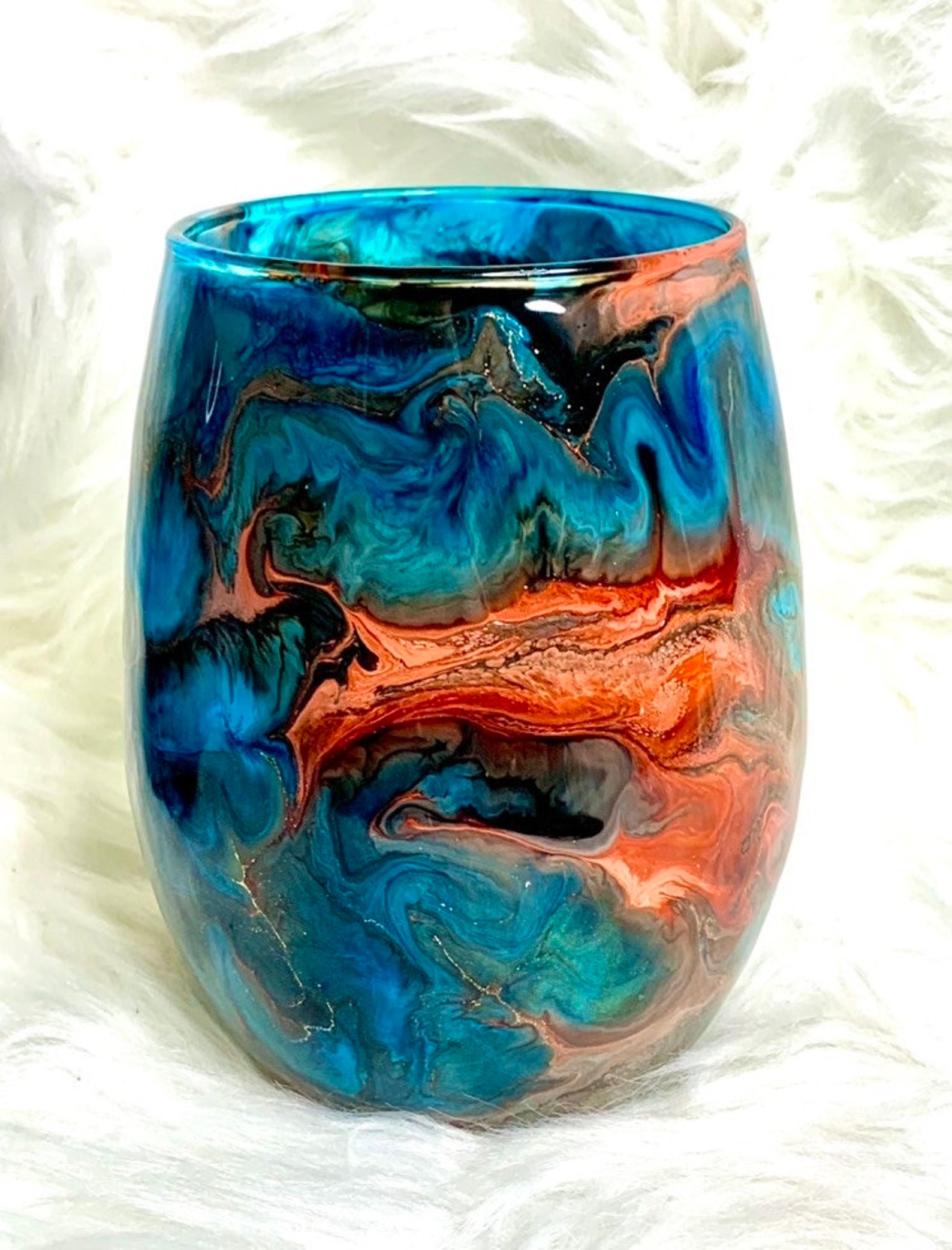 Resin Art Stemless Wine Glasses Unique Colorful Barware - Etsy