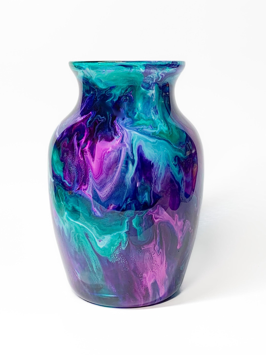 Purple and Teal Hand Painted Vase, Colorful Home Decor, Vibrant Accent ...