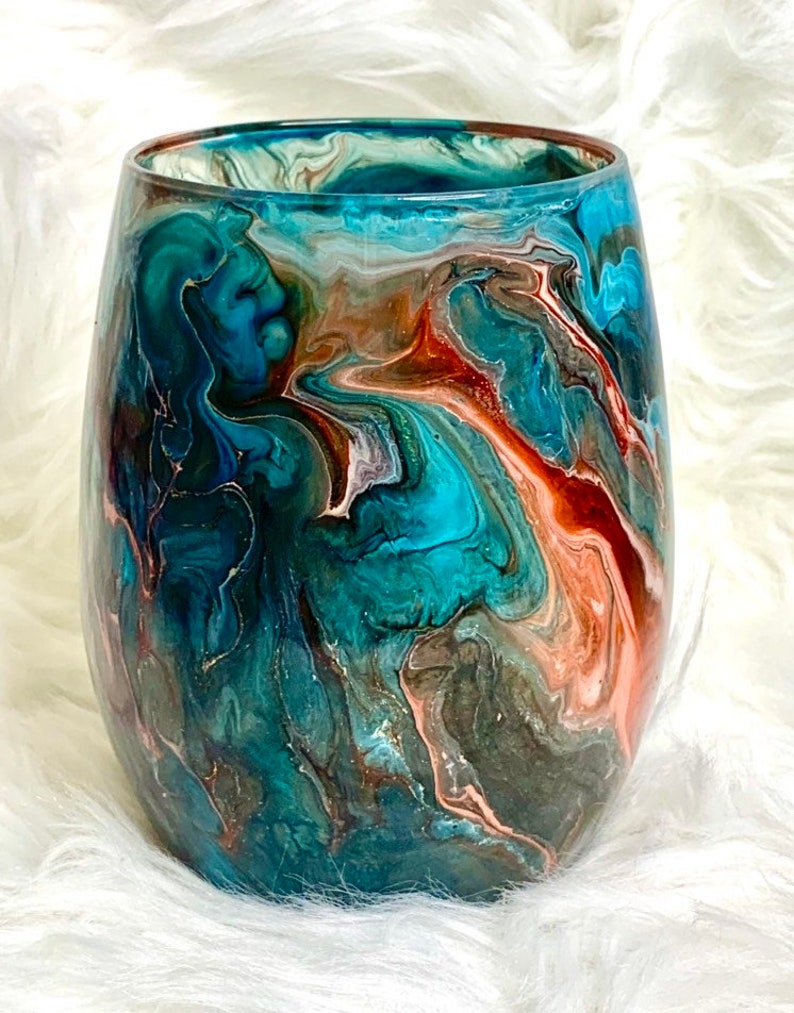 Resin Art Stemless Wine Glasses Unique Colorful Barware - Etsy
