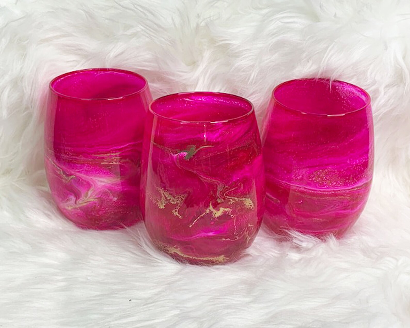 Neon Pink Stemless Wine Glasses, Hand Painted Wine Glasses, Pink Drink ...