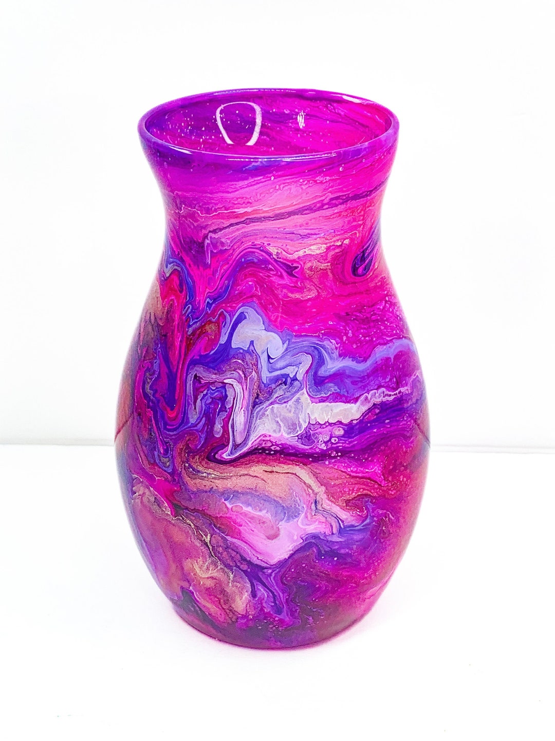 Pink and Purple Hand Painted Vase, Resin Art Home Decor, Hot Pink Room ...