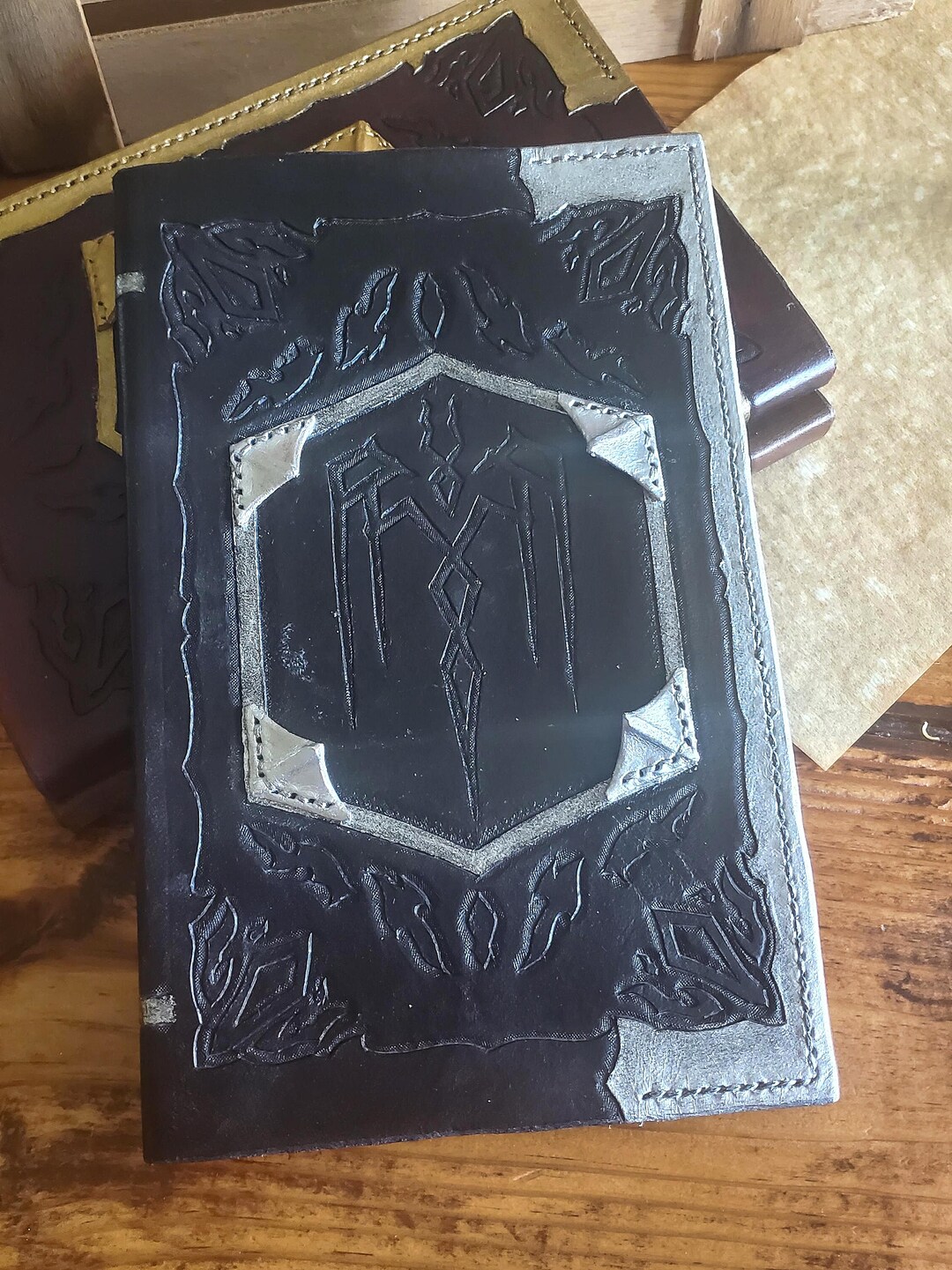 Navigator's Logbook - Black/silver - Real Leather Hand Tooled Journal ...
