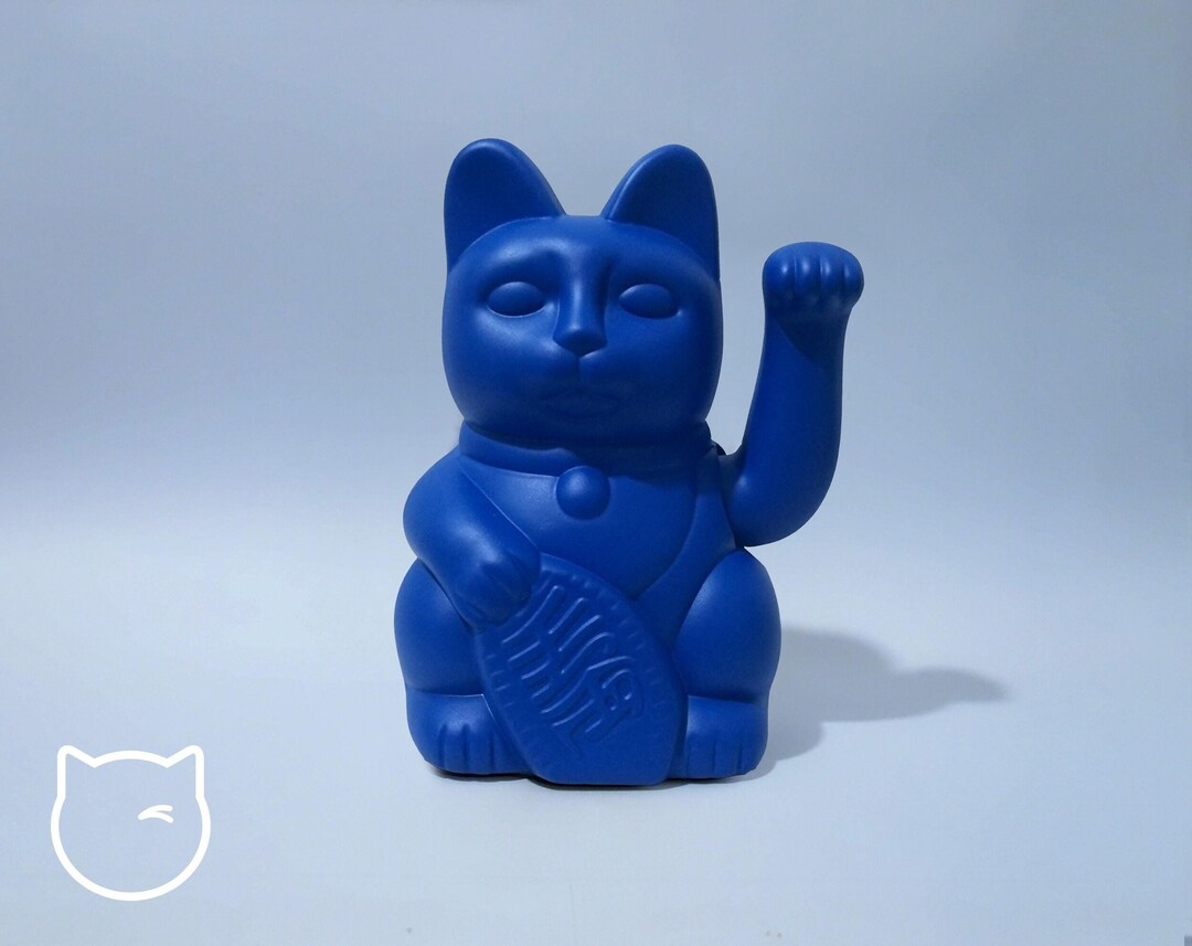 Hand Painted Lucky Cat — Electric Blue — 7 Inches - 18cm - Etsy