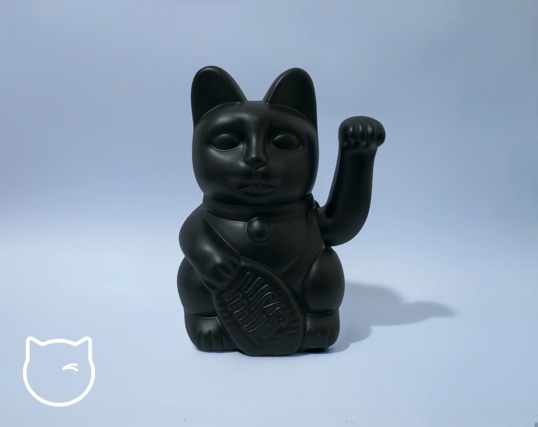 Hand Painted Lucky Cat — Matt Black — 7 Inches - 18cm - Etsy
