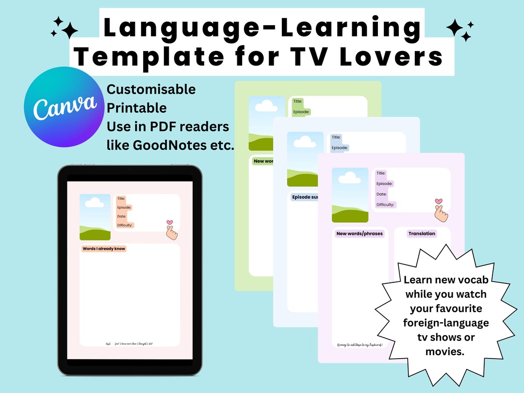 Language Learning for TV Lovers Template, Vocab Template, Printable ...