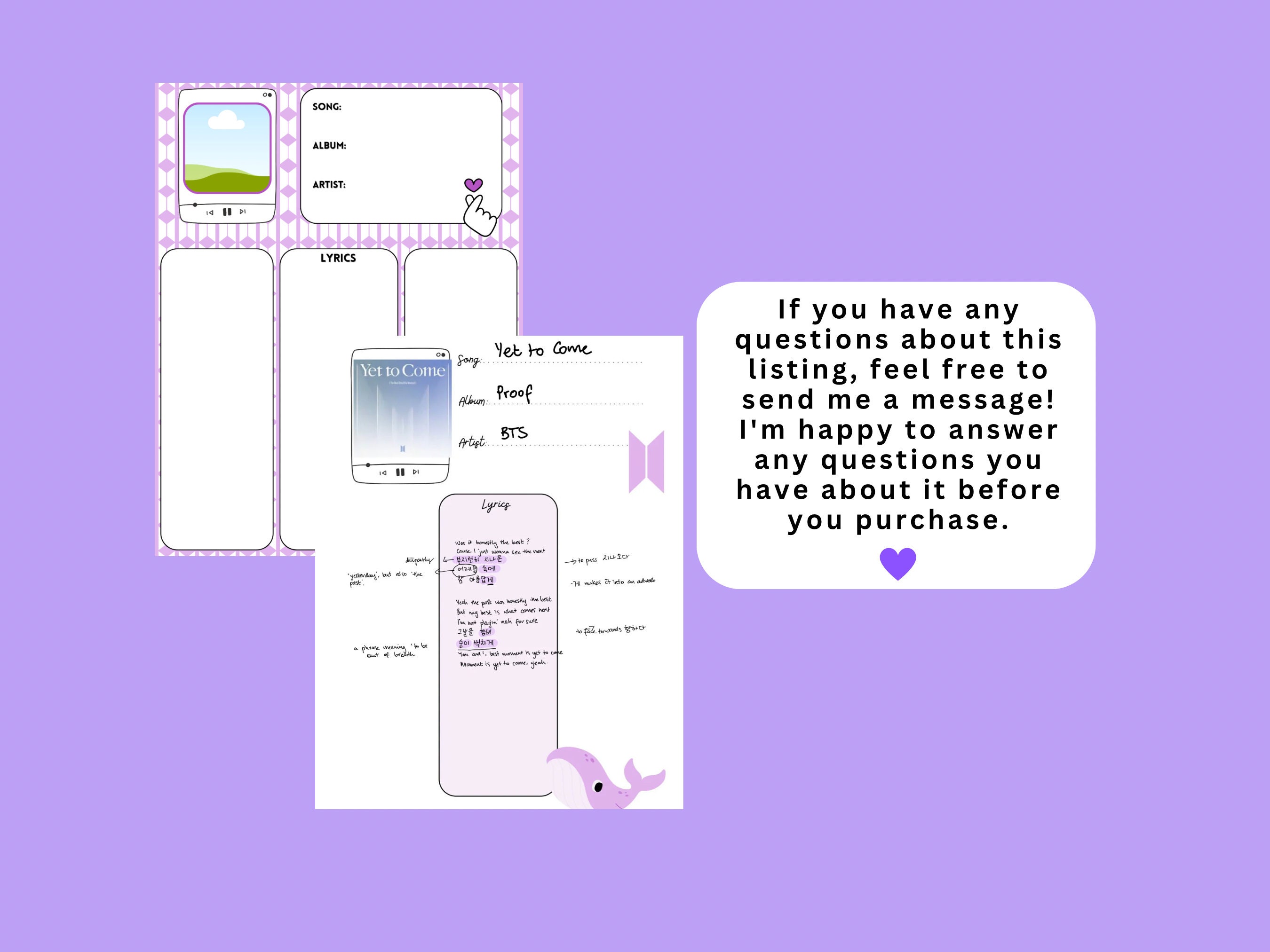 BTS Lyrics Learning Template BTS Fan Gift Memorise Lyrics - Etsy