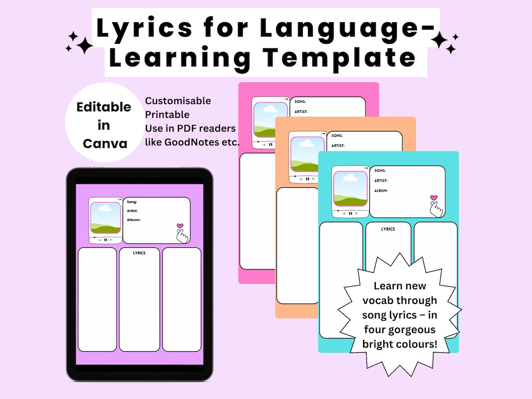 Lyrics for Language Learning Template, Kpop Lyrics Template, Vocab ...