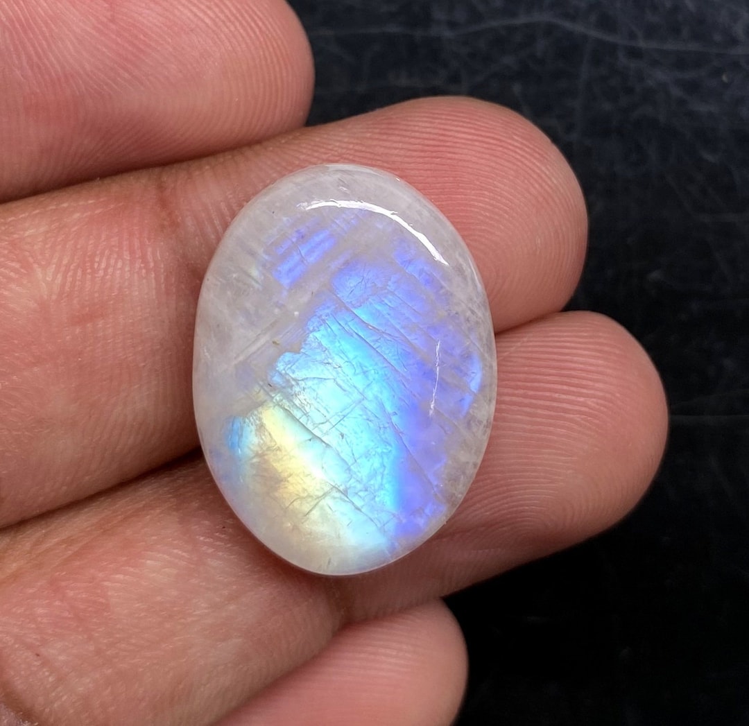 23.6crts Stunning White Rainbow Moonstone Cabochon, Natural Multi Fire ...