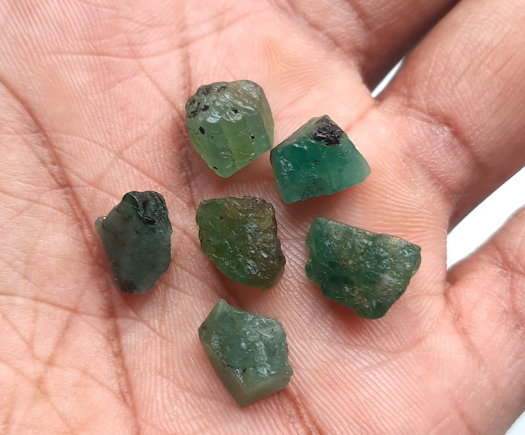 10-13mm Huge Size Raw Emerald Rough Stone, 6pcs Jewelry Raw Gemstone ...