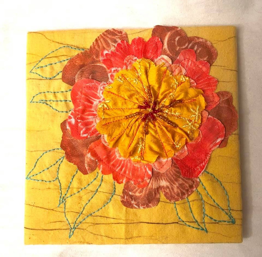 Flower 2 - Mini Art Quilt, Textile Art, Embroidered Picture - Etsy