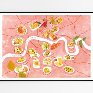 Illustrated Map of London Lunches, Fine Art Print, Travel Print, Food ...