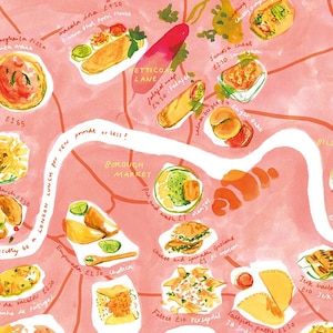 Illustrated Map of London Lunches, Fine Art Print, Travel Print, Food ...