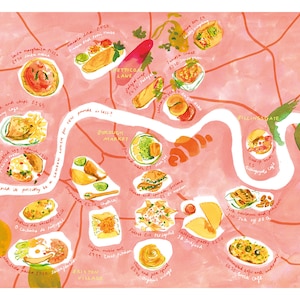 Illustrated Map of London Lunches, Fine Art Print, Travel Print, Food ...