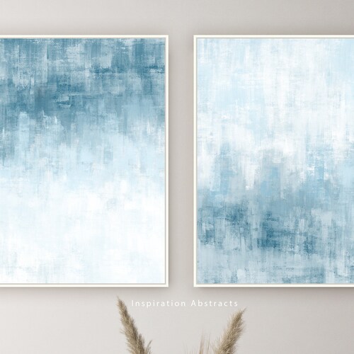 Pale Blue Abstract Art Minimalist Print Set Zen Wall Art - Etsy