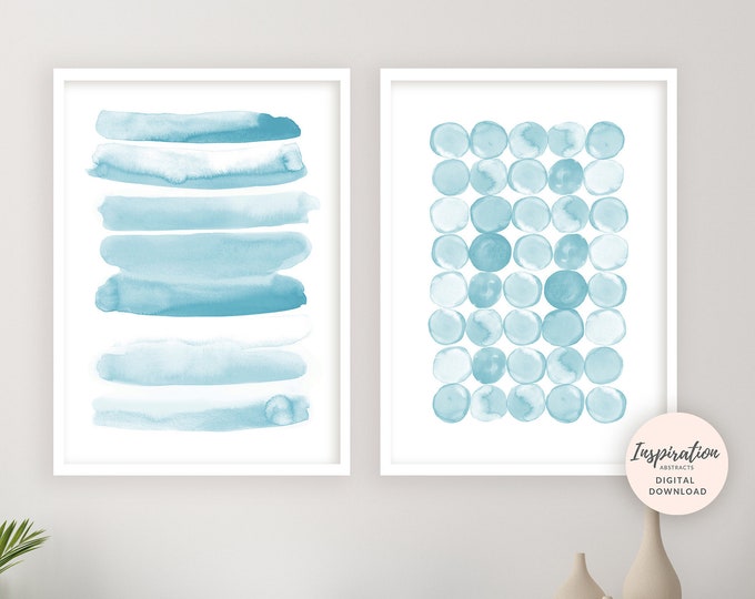 Light Blue Watercolour Paintings Minimalist Art Set of 2 | Etsy