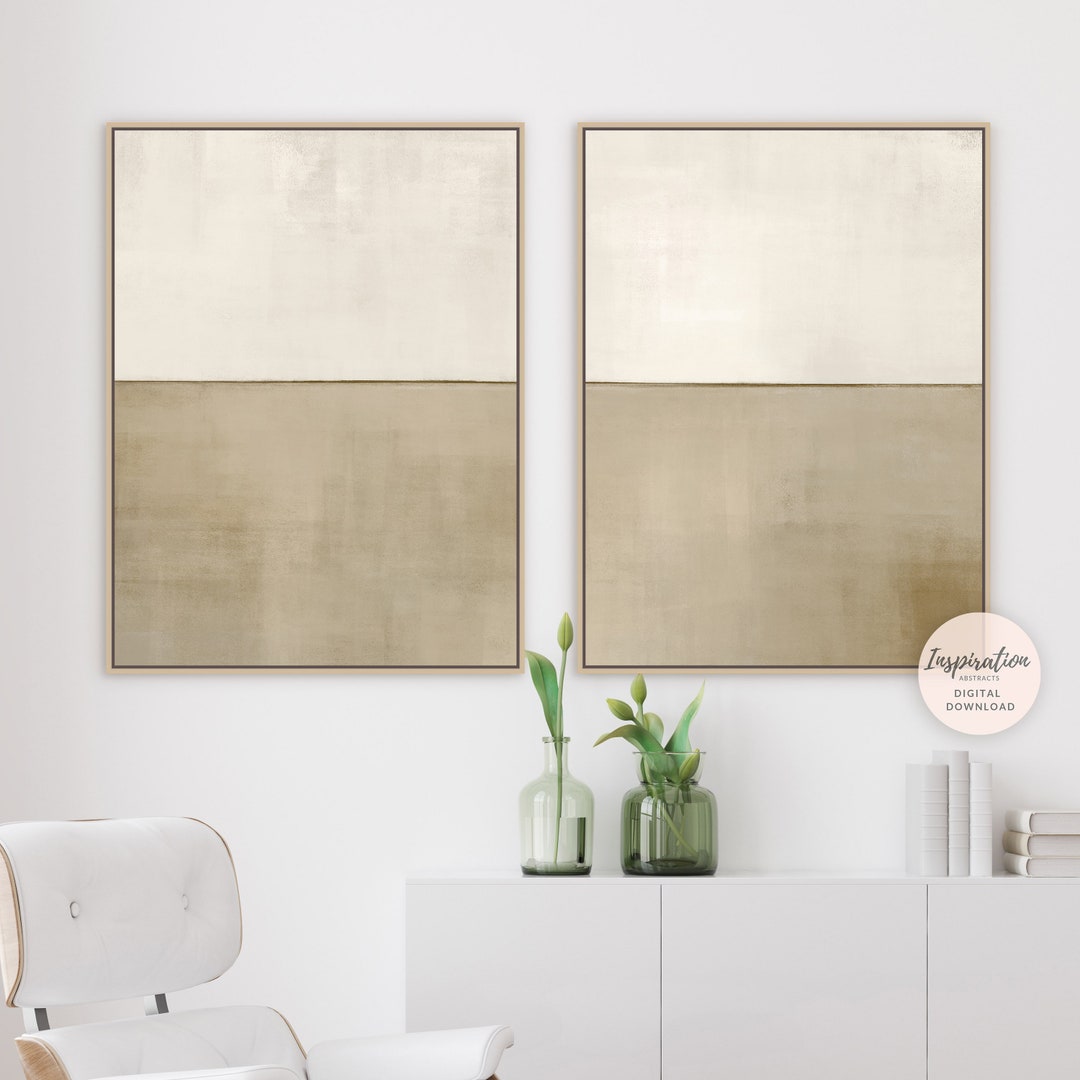 Set of Two Neutral Abstract Paintings, Printable Wall Art, Minimalist ...