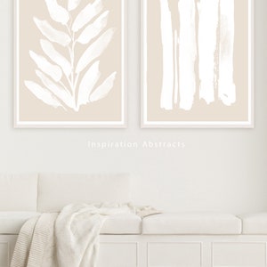 Set of Two Prints, Beige White Minimalist Print Set, Brushstrokes Art ...