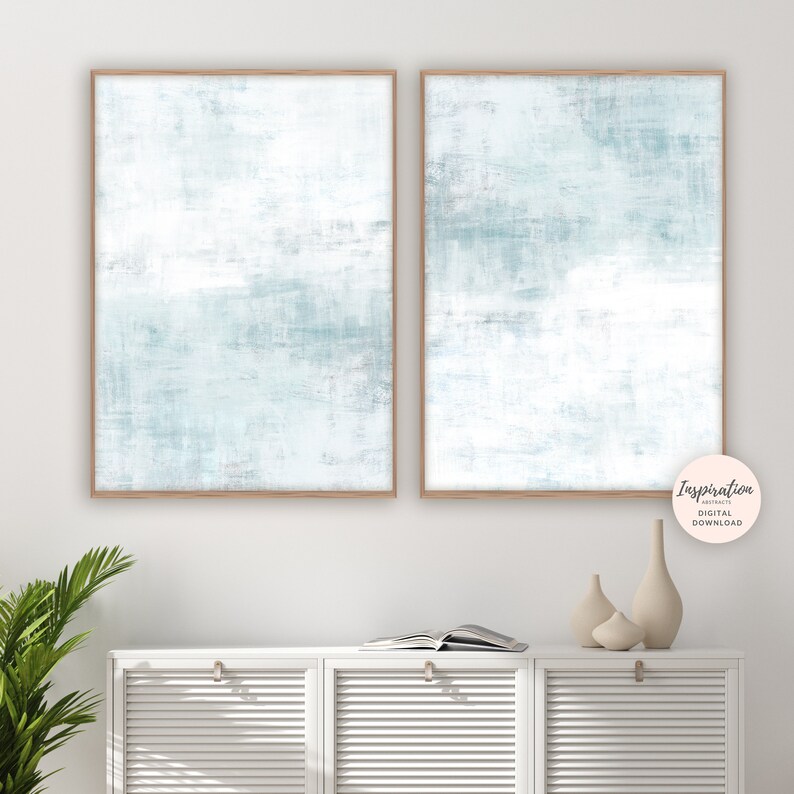 Pale Blue Wall Art Set of Two Prints Minimal Abstract Art - Etsy UK