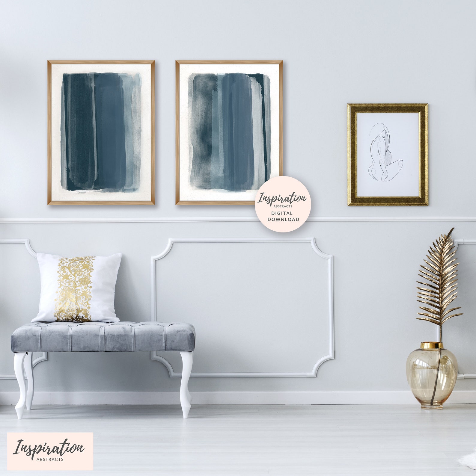 Set of 2 Watercolour Paintings Inky Blue Prints Printable - Etsy