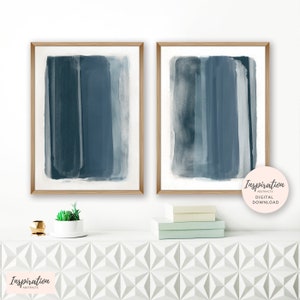 Set of 2 Watercolour Paintings, Inky Blue Prints, Printable Abstract ...