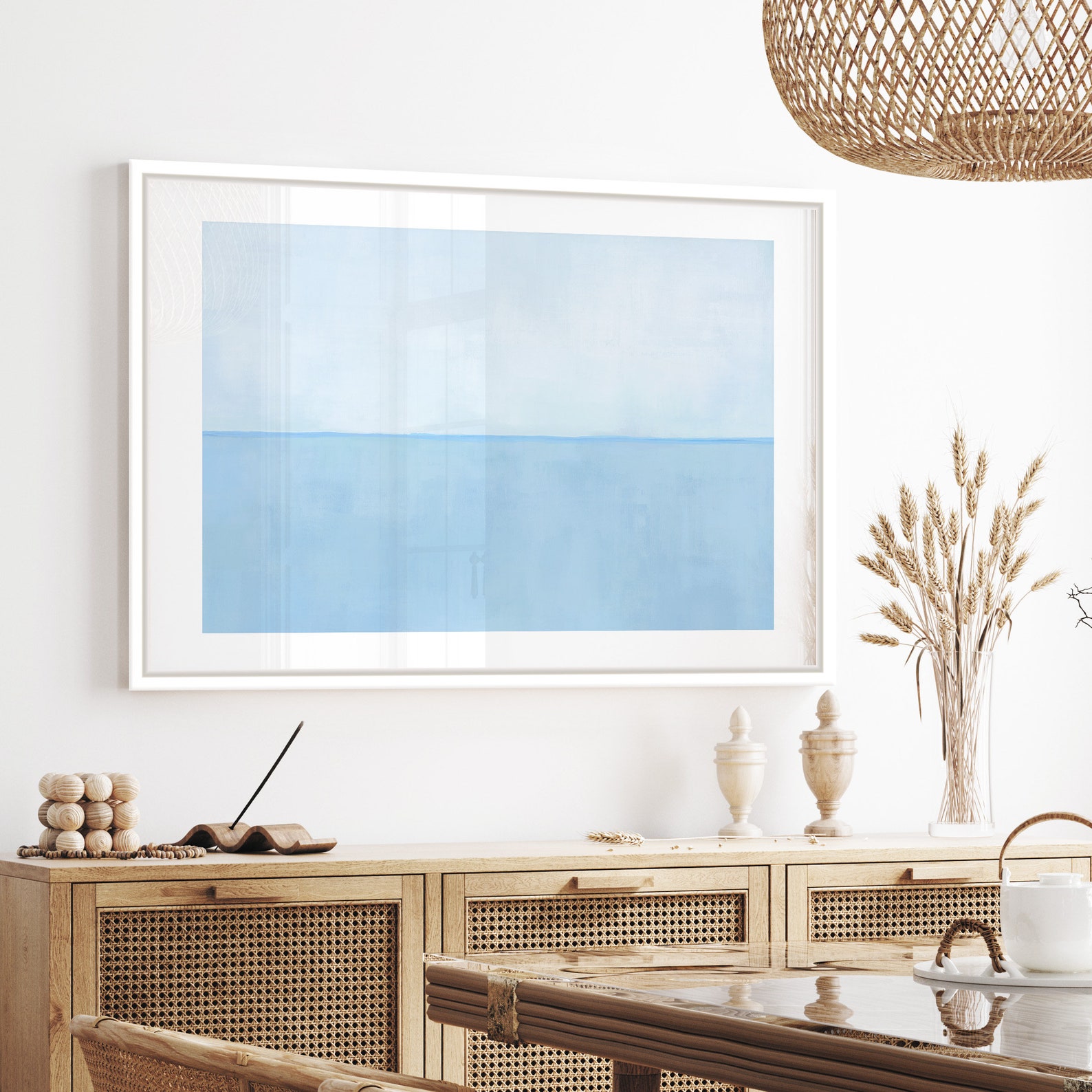 Pale Blue Contemporary Abstract Painting, Calming Coastal Wall Art ...