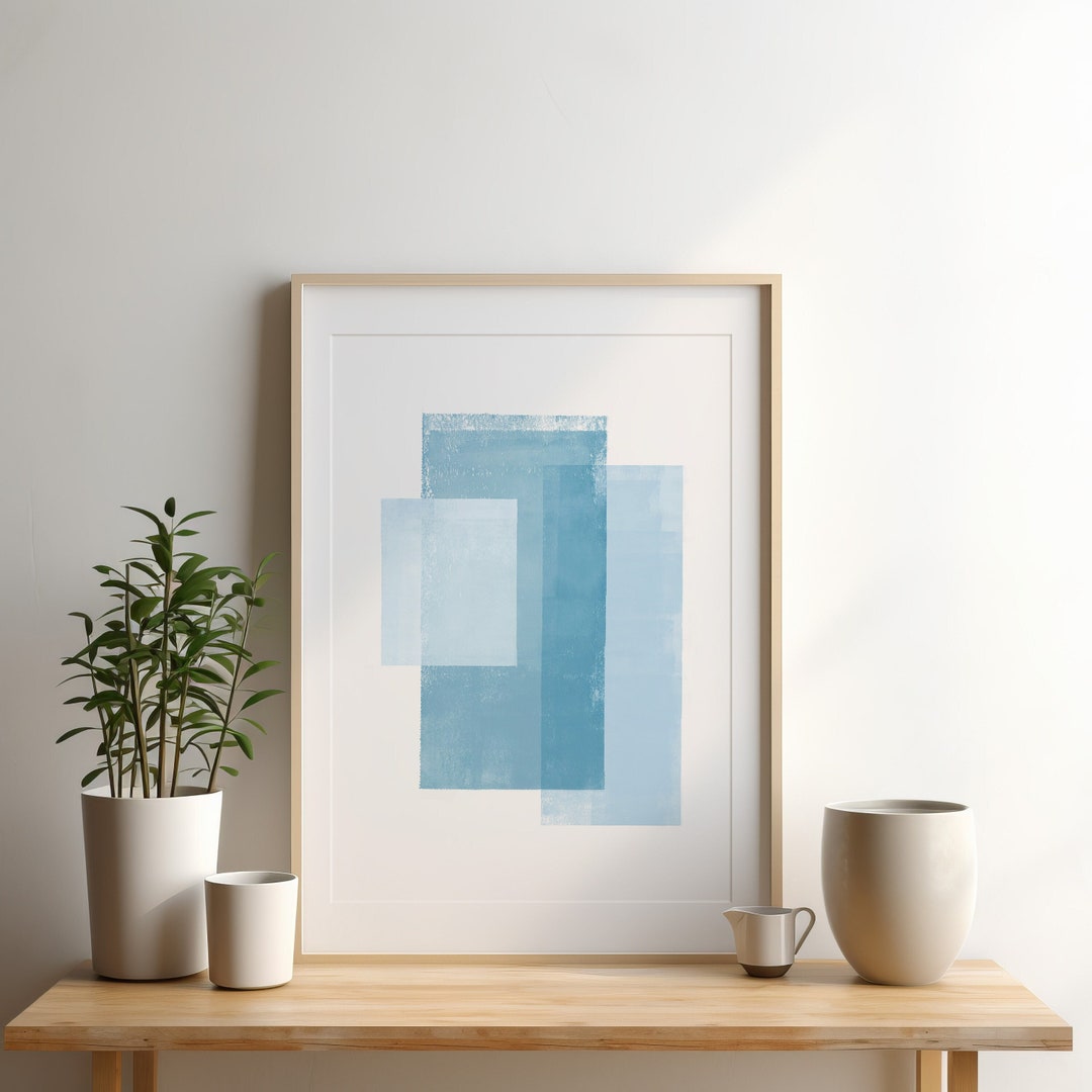 Light Blue Abstract Art, Contemporary Colour Block Abstract Painting ...