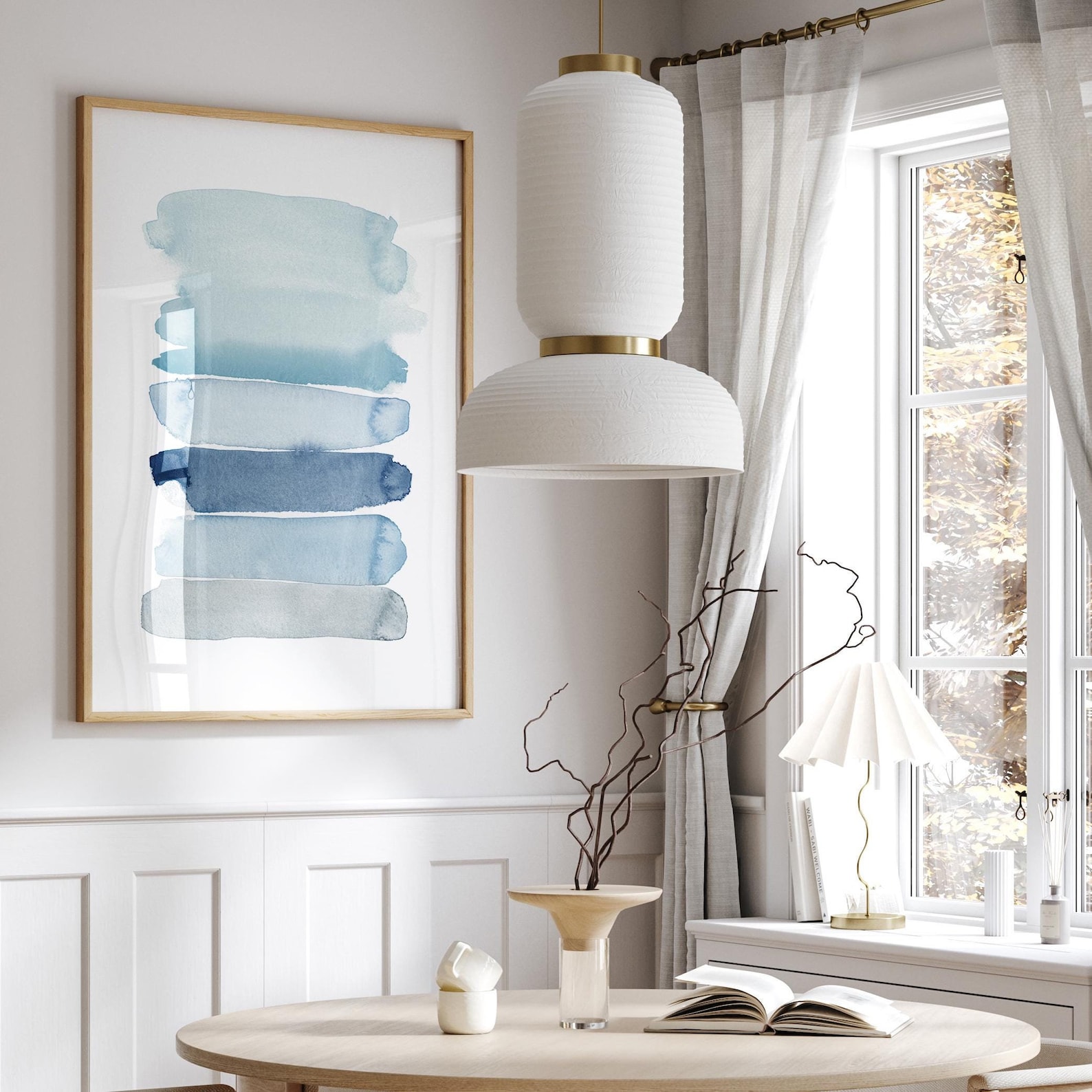 Pale Blue Watercolour Painting, Serene Coastal Wall Art, Calm Bathroom ...