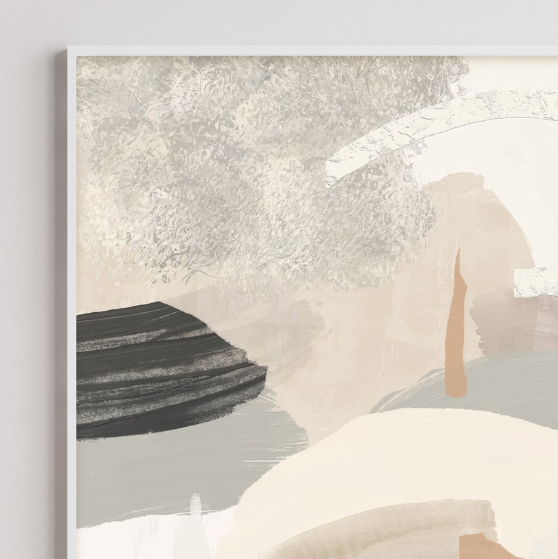 Large Abstract Painting, Neutral Tone Print, Minimalist Art, Mixed ...