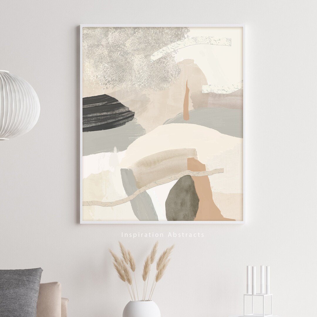 Large Abstract Painting, Neutral Tone Print, Minimalist Art, Mixed ...