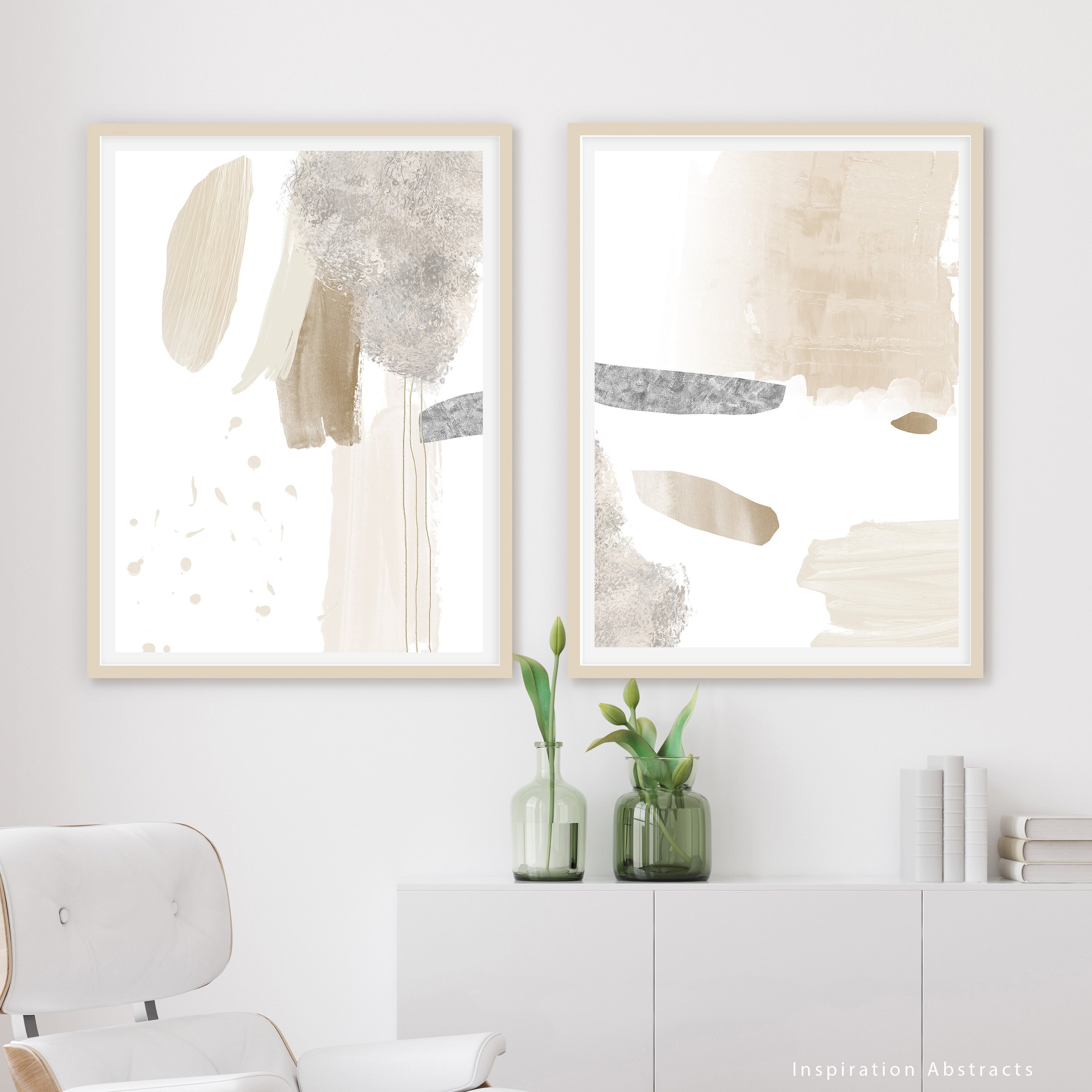 Set Of Two Minimal Abstract Paintings Neutral Tone Prints | Etsy