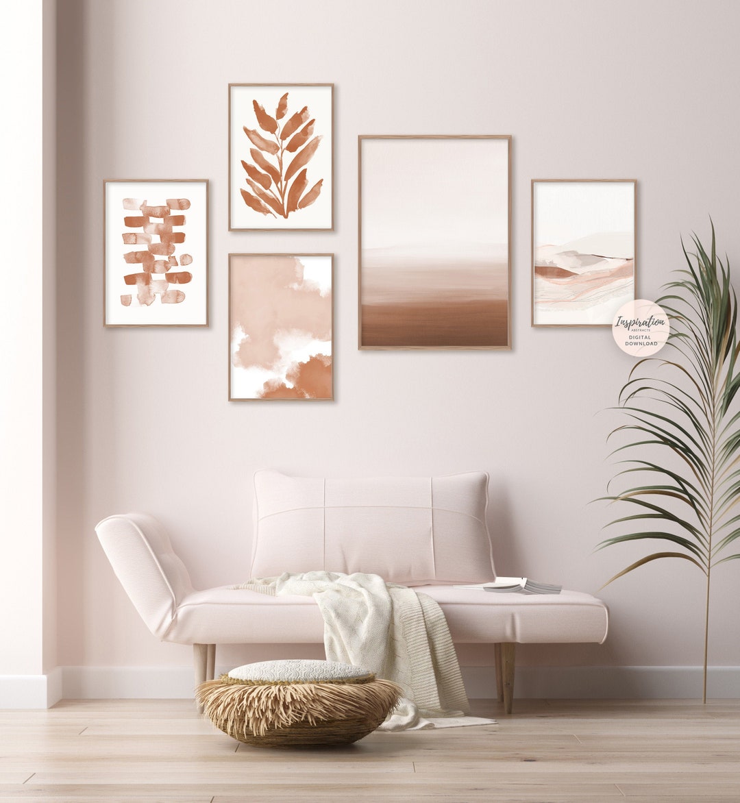 Abstract Gallery Wall Set, Rust Wall Art, 5 Piece Wall Art, Boho Prints ...
