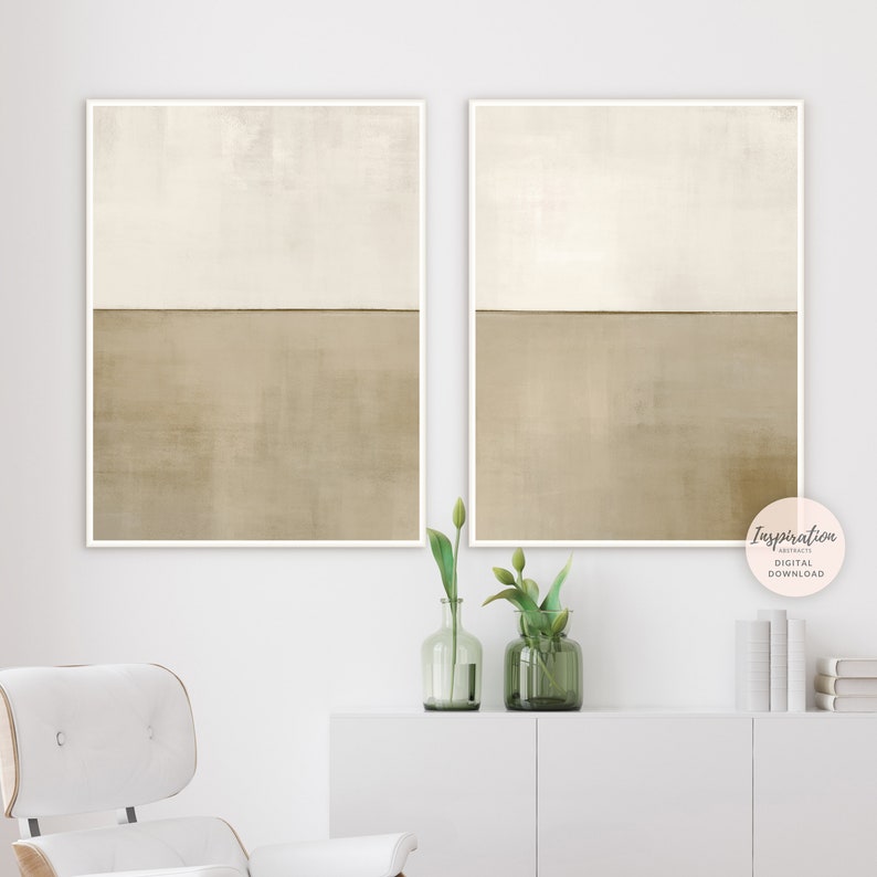 Set of Two Neutral Abstract Paintings, Printable Wall Art, Minimalist ...