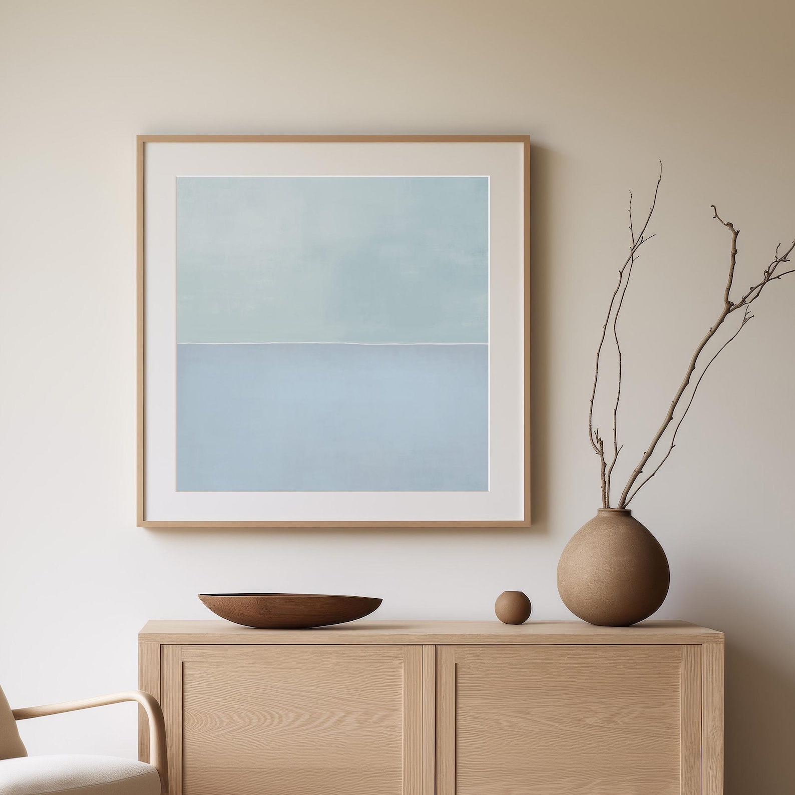 Calm Blue Abstract Painting, Light Blue Minimalist Art, Pale Blue ...