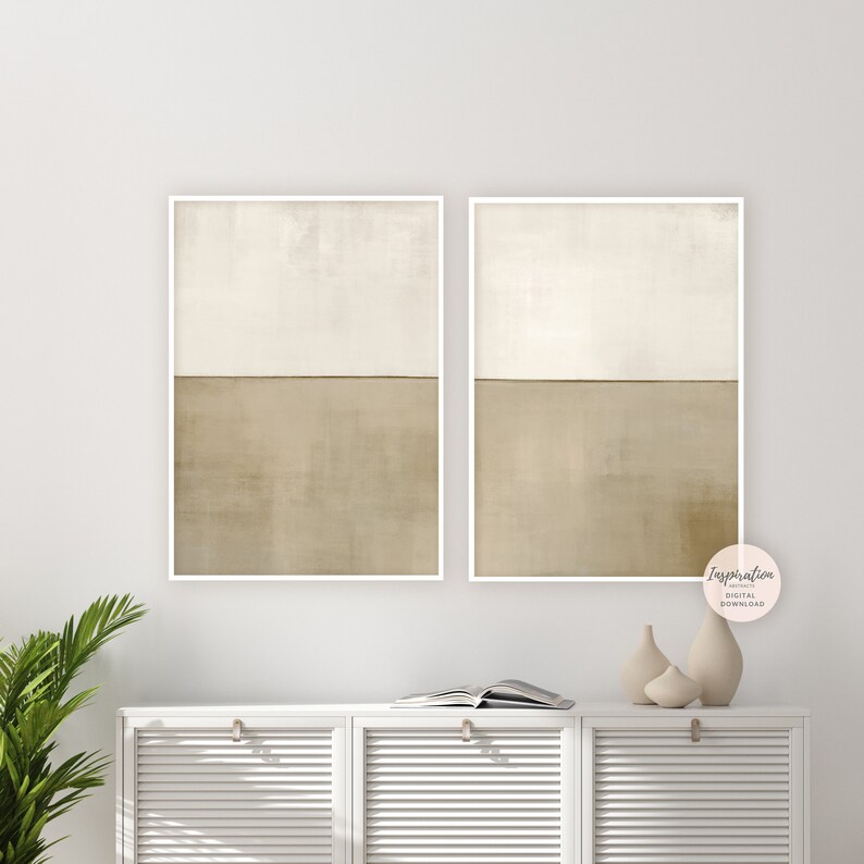 Set of Two Neutral Abstract Paintings, Printable Wall Art, Minimalist ...
