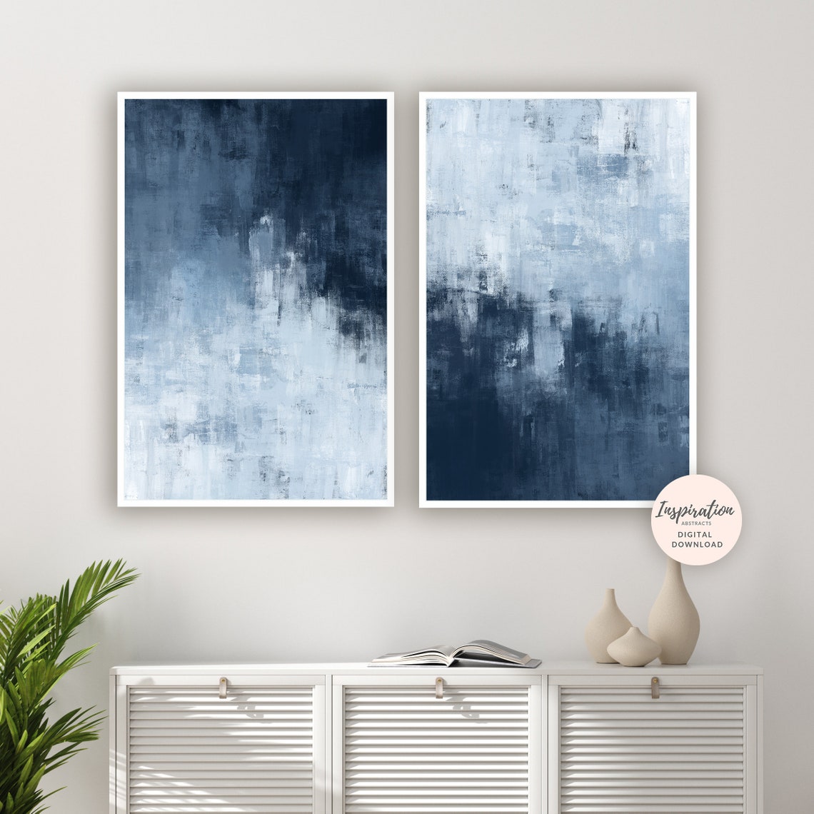 Navy Abstract Art Set of Two Prints Large Wall Art - Etsy