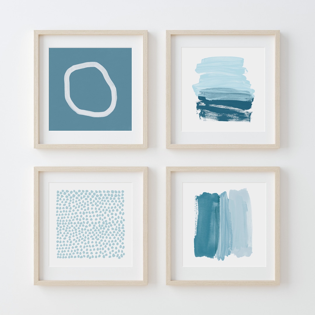 Calming Coastal Gallery Wall Set of 4 Prints, Blue Abstract Paintings ...